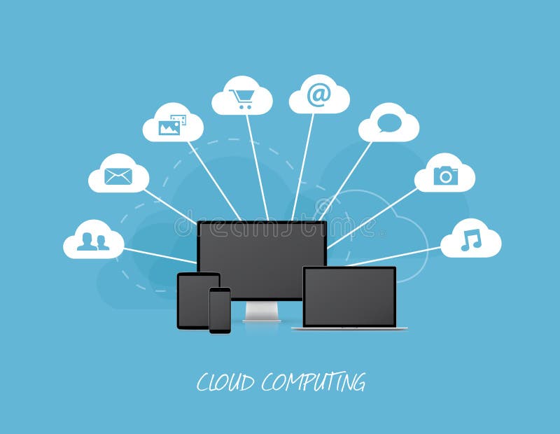 Cloud Business Icons with Modern Computers Stock Vector - Illustration ...
