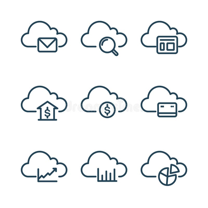 Cloud Business Line Icons. Financial Market in the Cloud. Stock Vector ...