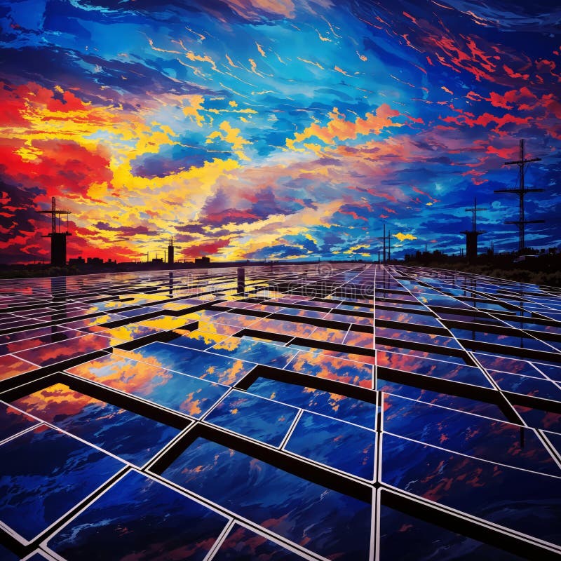 Cloud Canvas: Solar Panels Against Vibrant Sky, Generative Ai Stock ...