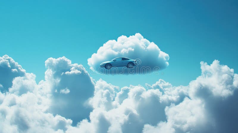 Cloud flying Car stock illustration. Illustration of white - 381974739