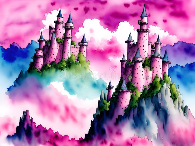 Cloud Castle, Generative AI Illustration Stock Illustration ...