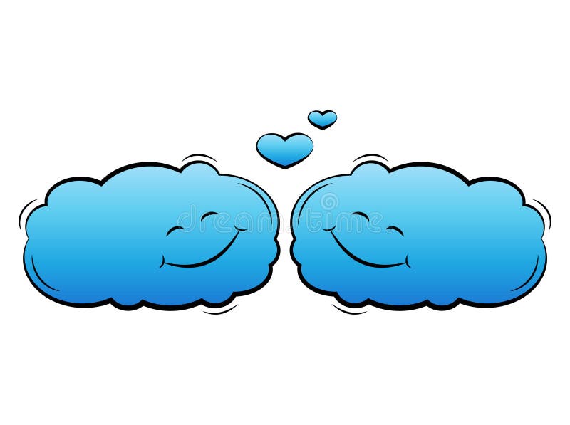 Cute Blue Cartoon Clouds Character. Smiling Clouds in Love Stock Vector ...