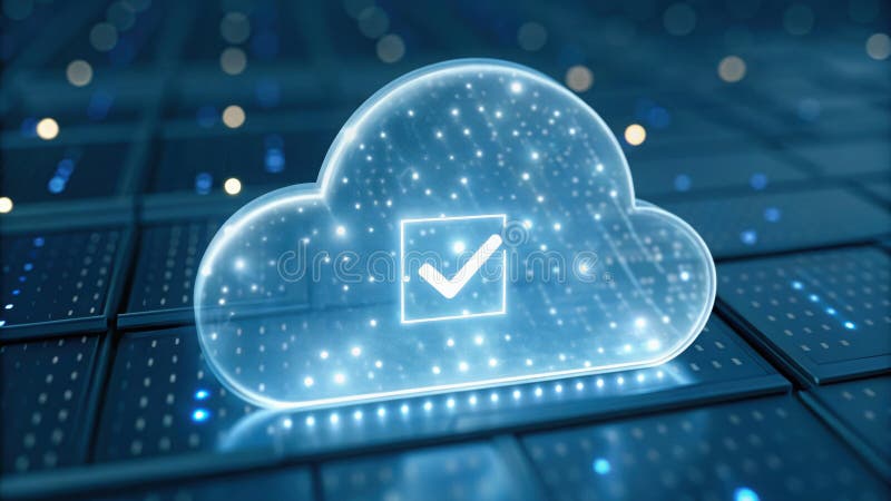 Cloud with Check Mark Icon Indicating Approval and Success in Digital ...