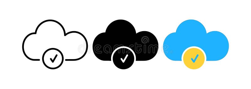 Cloud Check Mark Line Icon. Aproved Access Tick Symbol. Cloud Computing ...