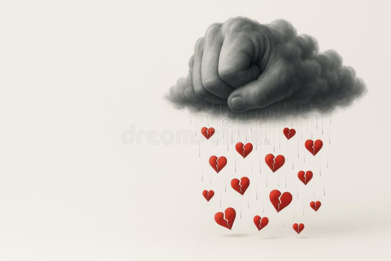 A Cloud, Clenched into a Fist, Pours Rain from Broken Hearts. Space for Text. Stock Image ...
