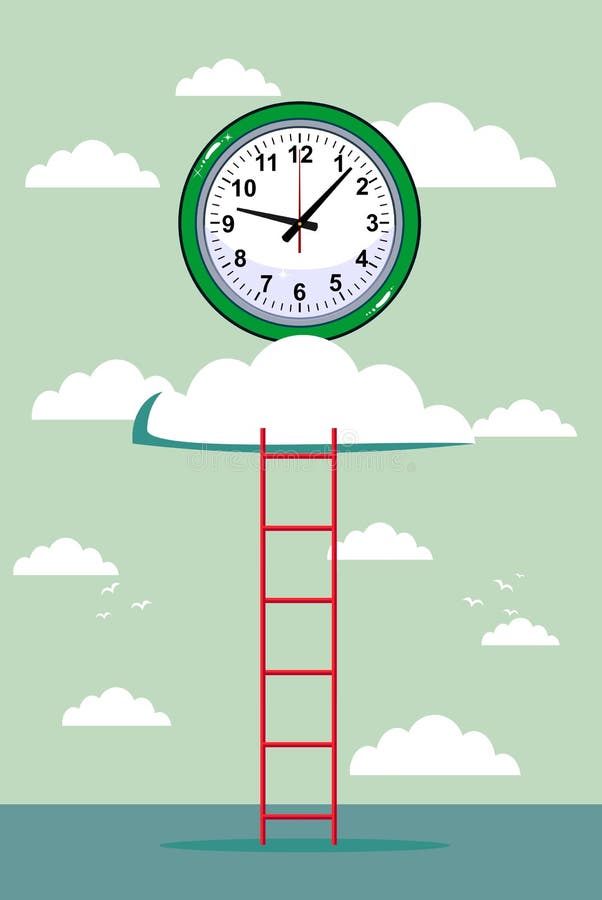 Cloud and Clock with Ladder Background Stock Vector - Illustration of ...