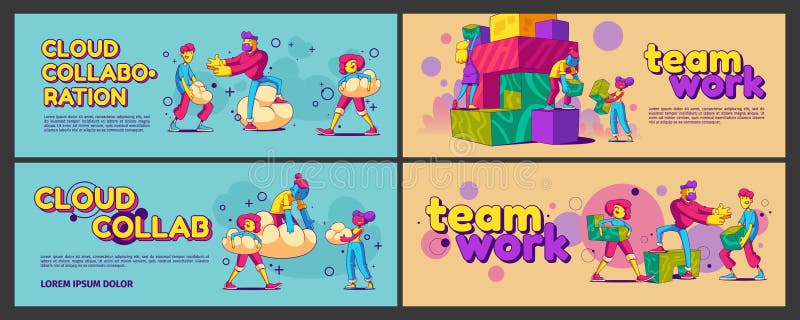 Cloud Collaboration and Teamwork Banners Stock Illustration ...