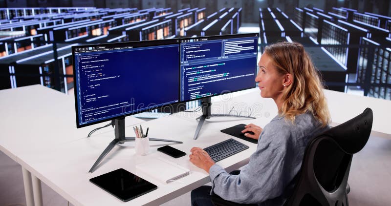 Cloud Computer Engineer Coding in Server Room in Data Center Stock Photo - Image of engineer ...