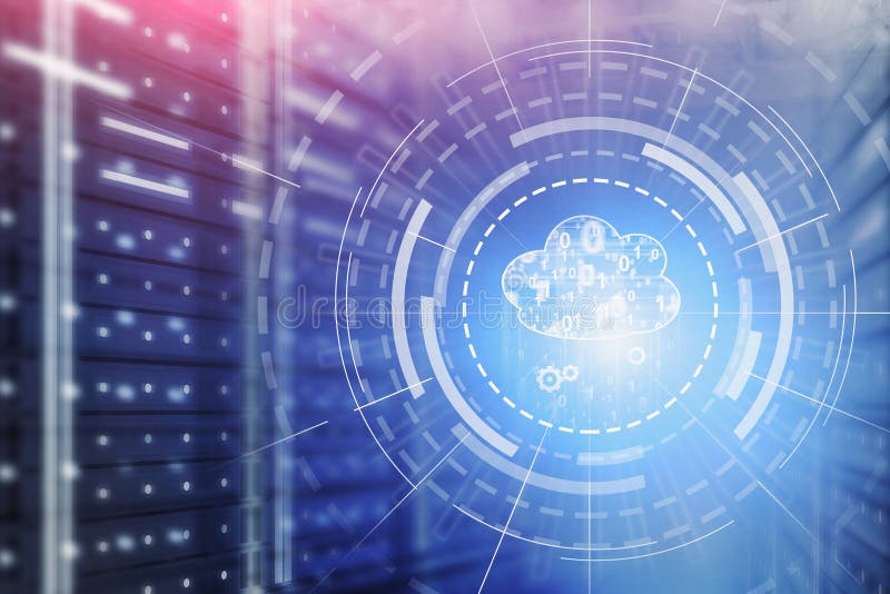 Cloud Computer HUD Interface in Server Room Stock Illustration ...