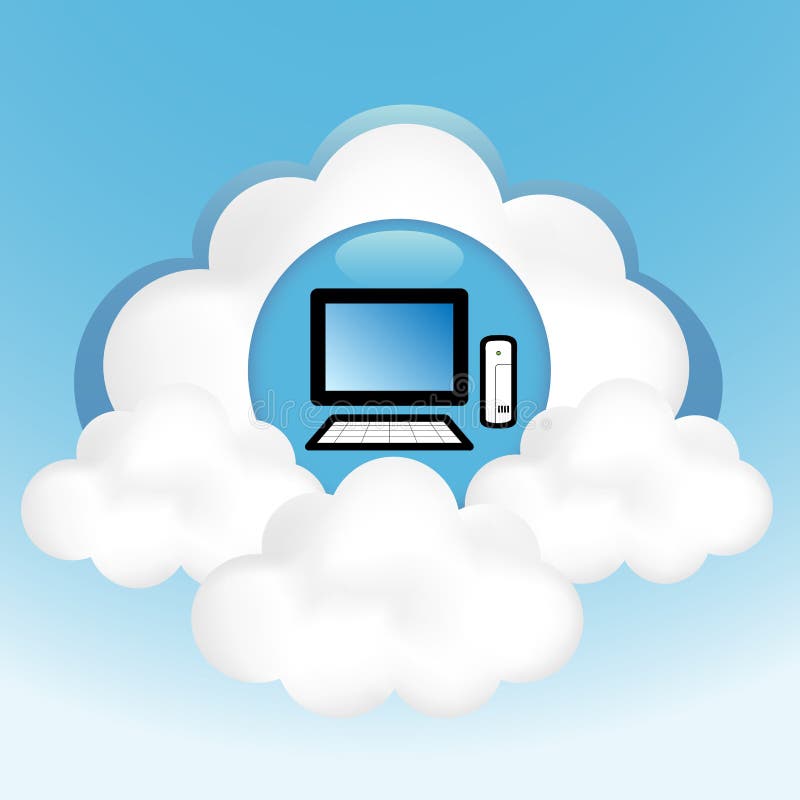 Cloud Computing Keyboard on Blue Sky Background Stock Vector ...