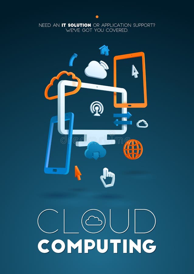Cloud Computing Abstract Composition Poster. Plastic Computer Elements ...