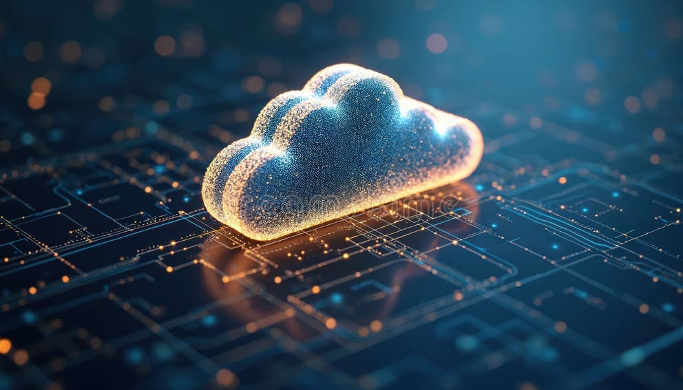 Cloud Computing Abstract Illustration. Glowing Cloud Shape Set Against Tech Circuit Background ...
