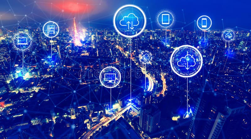 Cloud Computing with Aerial View of Tokyo Stock Image - Image of ...