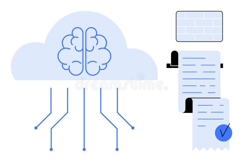 Cloud Computing with AI Brain and Digital Receipt in Minimalist Design ...