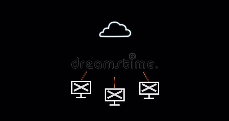 Cloud Computing Animation with Three Computers Connected To Cloud Server Stock Video - Video of ...