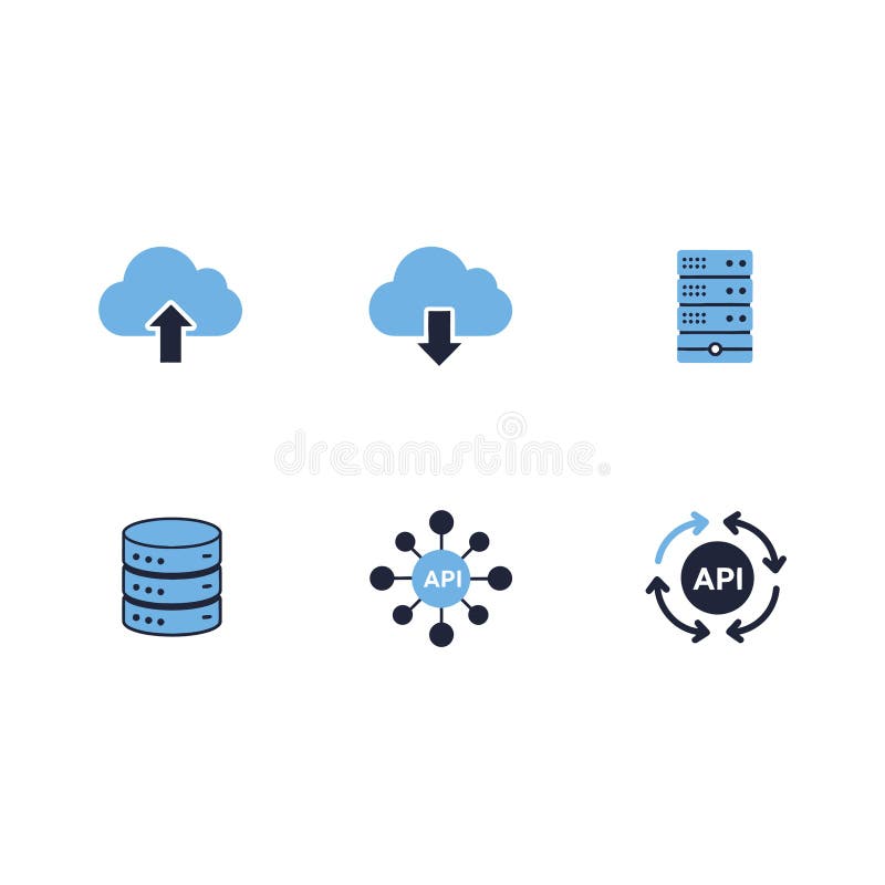 Cloud Computing and API Icons Set Stock Vector - Illustration of server ...