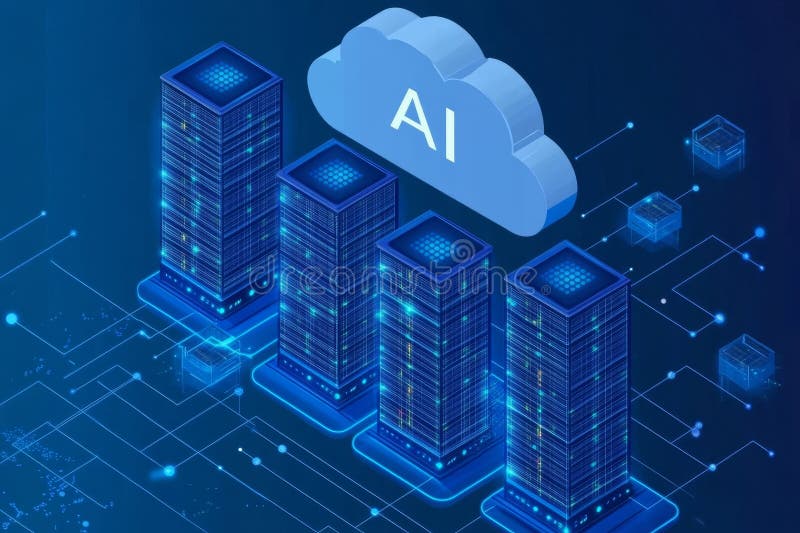 Cloud Computing with Artificial Intelligence, Big Data Processing, Server Room, Data Center ...