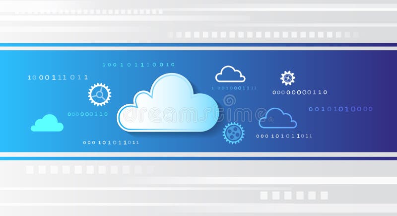Cloud Computing Background with Blue Gradient, Binary Code, and Gear Icons. Modern Digital ...