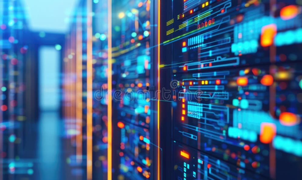 Cloud Computing Background with Server Racks and Digital Data Streams ...