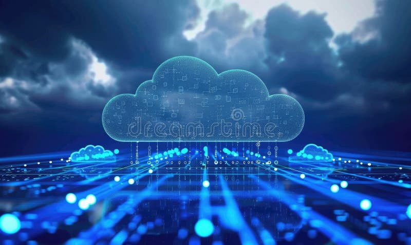 Cloud Computing Background with Server Racks and Digital Data Streams Stock Image - Image of ...