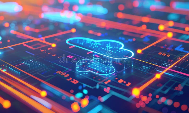 Cloud Computing Background with Server Racks and Digital Data Streams Stock Illustration ...