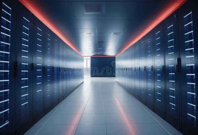 Cloud Computing Background With Server Racks And Digital Data Streams Stock Illustration