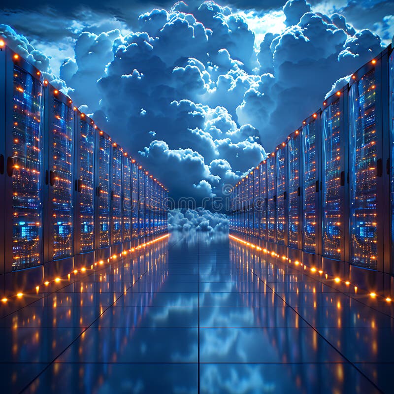 Cloud Computing Background with Tech Symbols Stock Illustration ...