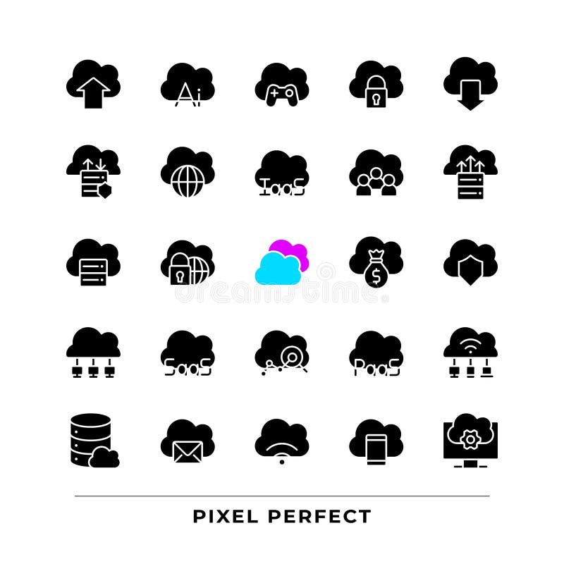 Cloud Computing Black Glyph Icons Set on White Space Stock Vector ...