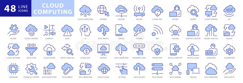 Cloud Computing Blue Icon Set - Cloud Concepts and Devices Stock Vector ...