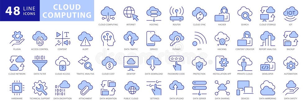 Cloud Computing Blue Icon Set - Cloud Concepts and Devices Stock Vector ...