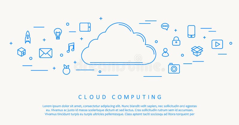 Cloud Computing Blue Thin Line Design Stock Vector - Illustration of ...