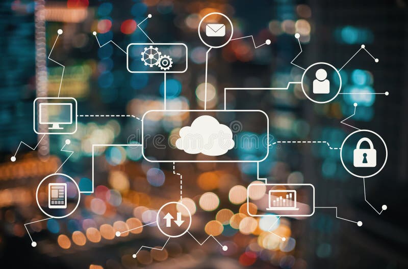 Cloud Computing with Blurred City Lights Stock Illustration ...