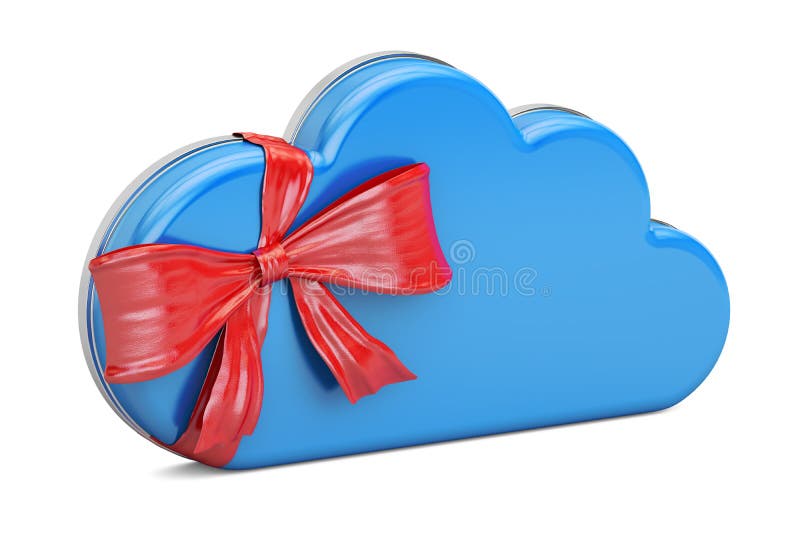 Cloud Computing with Bow and Ribbon, Gift Concept. 3D Rendering Stock ...