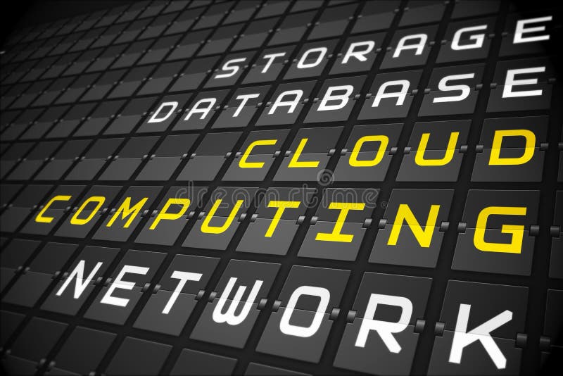 Cloud Computing Buzzwords on Black Mechanical Board Stock Illustration ...