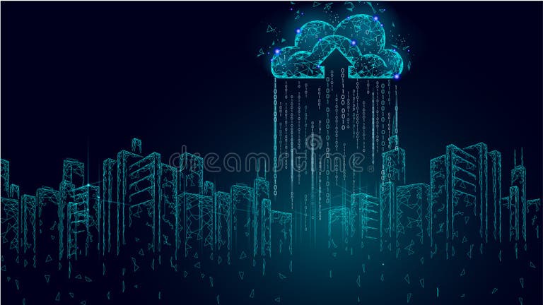 Cloud Computing City Skyline. Data Rain Digital City. Technology ...