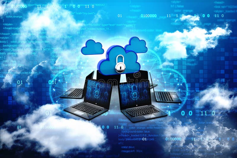 Cloud Computing, Cloud with Computer in Abstract Technology Background. 3d Render Stock Photo ...