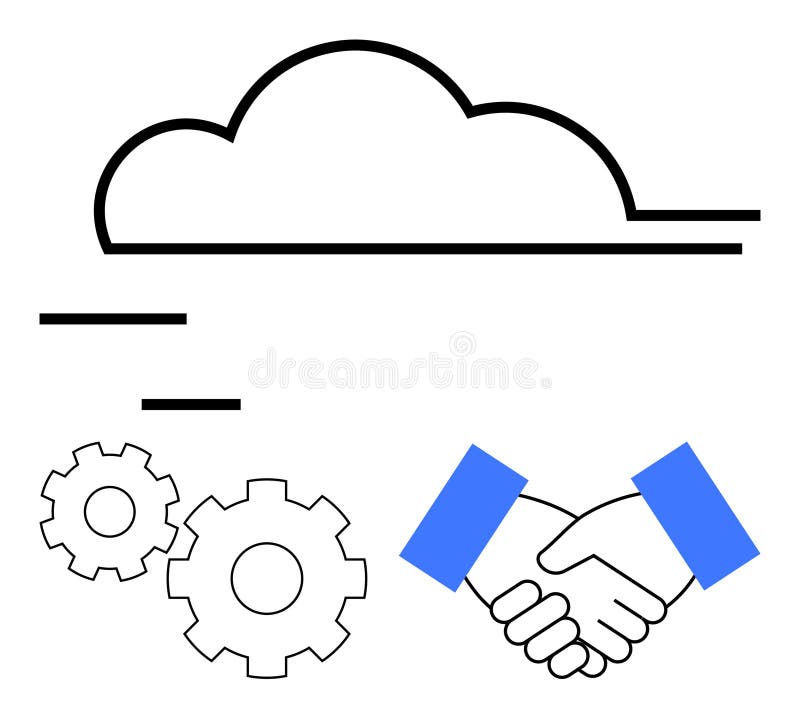 Cloud with Gears Icon, on Transparent Background, Flat Line Design, Cloud Computing Concept ...