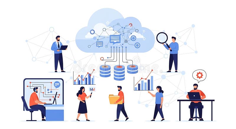 Cloud Computing Collaboration and Data Analysis Stock Illustration - Illustration of teamwork ...