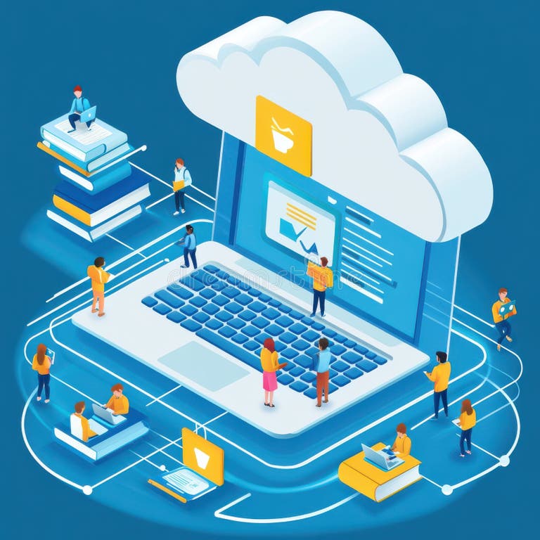 Cloud Computing Collaboration Online Learning Elearning Network Isolated on White Background ...