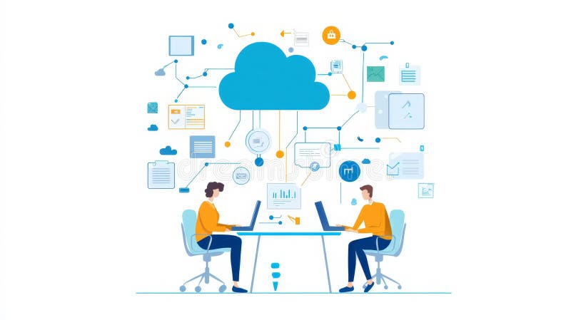 Cloud Computing Collaboration Teamwork in the Digital Age Stock Illustration - Illustration of ...
