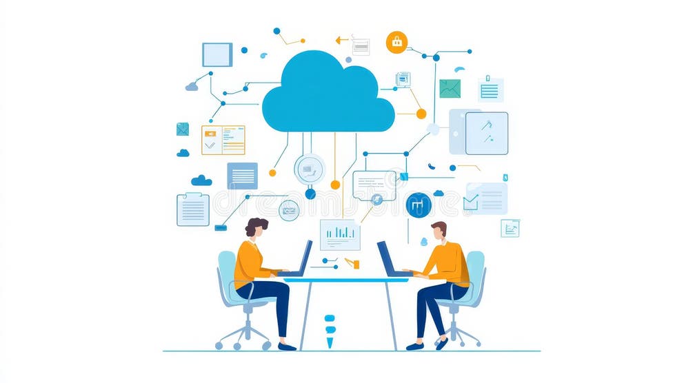 Cloud Computing Collaboration Teamwork in the Digital Age Stock Illustration - Illustration of ...