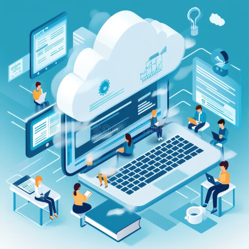 Cloud Computing Collaboration Teamwork Digital Workplace Isolated on ...