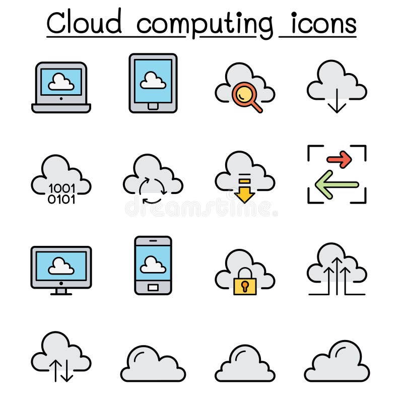 Cloud Computing Color Line Icon Set Stock Vector - Illustration of ...