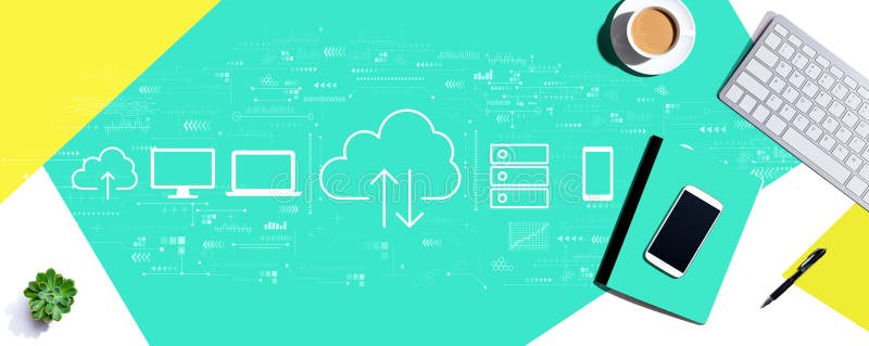 Cloud Computing with Computer Keyboard and Office Items Stock Image ...