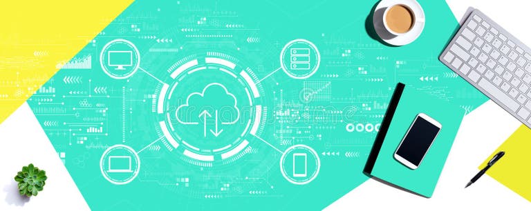 Cloud Computing with Computer Keyboard and Office Items Stock Photo ...