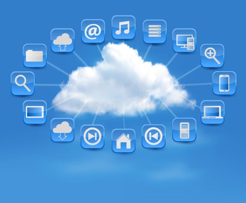 Cloud Computing Keyboard on Blue Sky Background Stock Vector ...