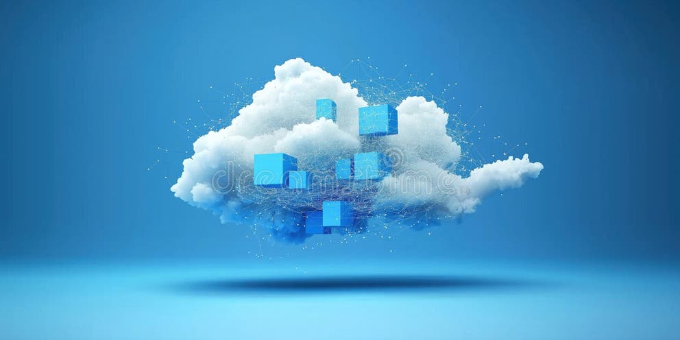 Cloud Computing Concept with Blue Cubes and Network Connections in ...