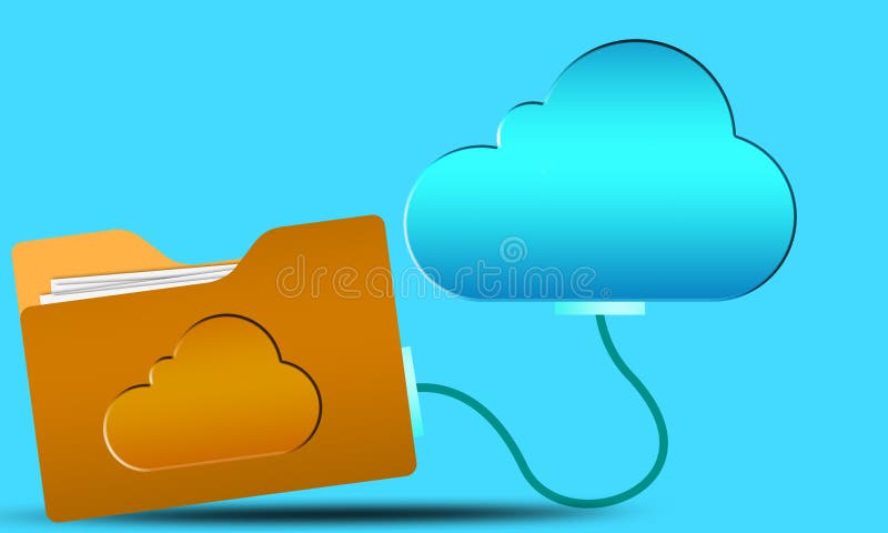 Cloud Computing Concept with Blue Internet Cloud Icon and Yellow Folder ...
