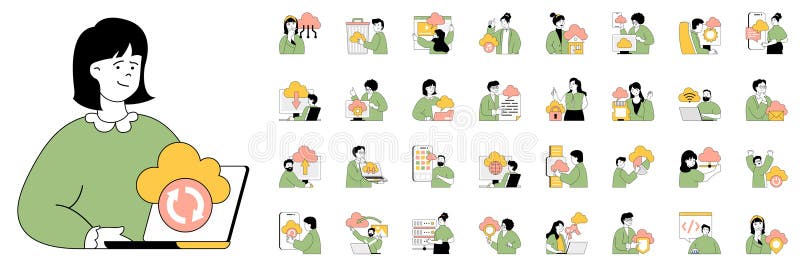Cloud Computing Concept with Character Situations Mega Set. Vector Illustrations Stock Vector ...