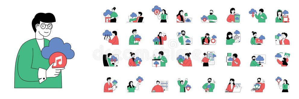 Cloud Computing Concept with Character Situations Mega Set in Flat Web Design. Stock ...